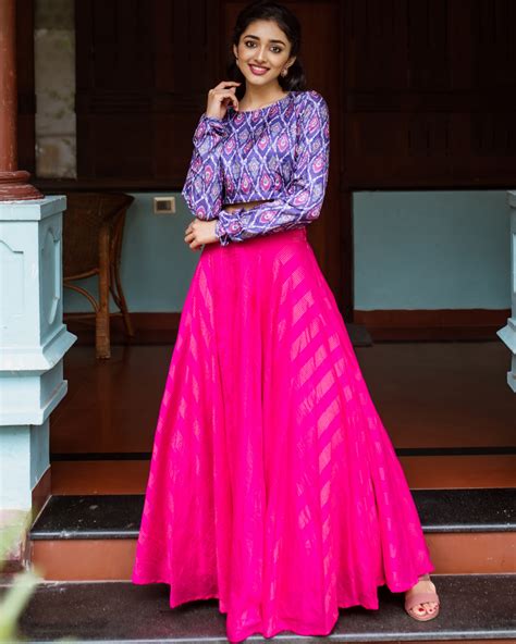 Violet Ikat Silk Crop Top And Pink Skirt Set Of Two By Athira Designs The Secret Label