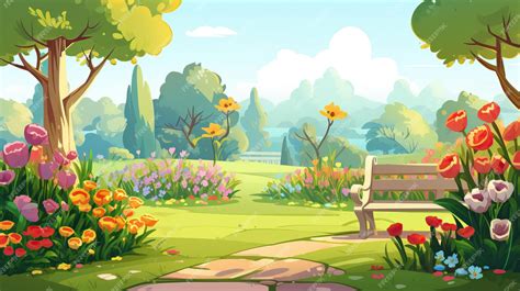 Paysage De Jardin Avec Des Fleurs Et De Lherbe Illustration De Dessin
