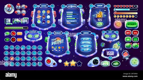 Cartoon Galaxy Space Game Interface Game Buttons Gui Elements Ui Game Asset Of Menu Vector