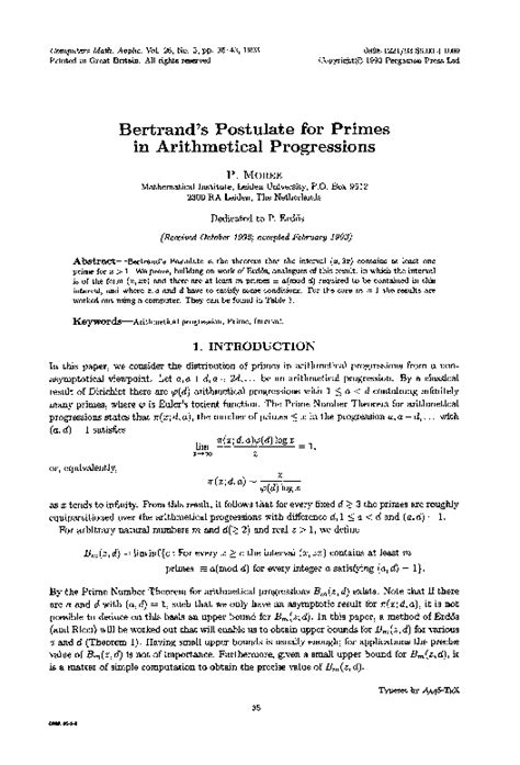 Pdf Bertrands Postulate For Primes In Arithmetical Progressions