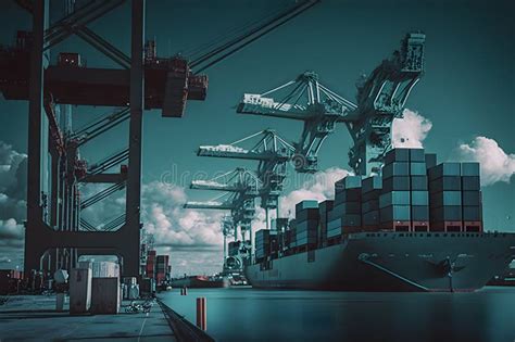 Crane Loading Cargo Container Import Container Ship In The International Terminal Logistic Sea