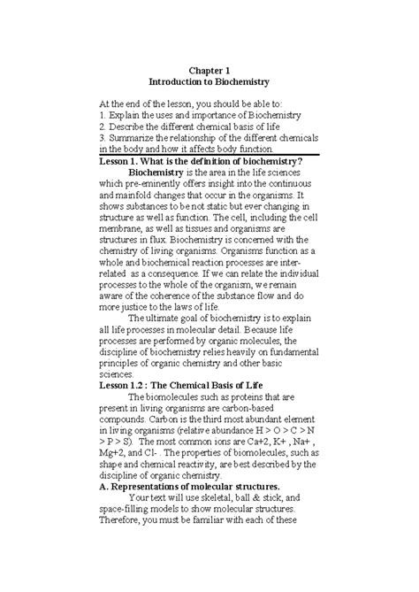 Chapter Biochem Chapter Introduction To Biochemistry At The End Of The Lesson You Should