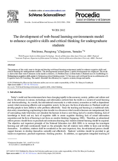 Pdf The Development Of Web Based Learning Environments Model To Enhance Cognitive Skills And