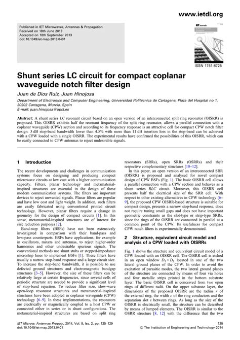 PDF Shunt Series LC Circuit For Compact Coplanar Waveguide Notch Filter Design