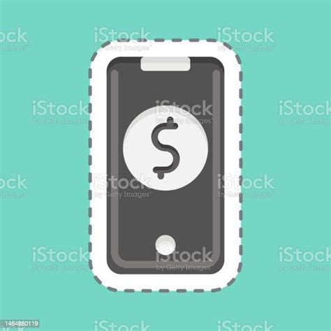 스티커 라인 컷 모바일 뱅킹 비접촉식 기호와 관련이 있습니다 심플한 디자인 편집 가능 간단한 그림 0명에 대한 스톡 벡터 아트