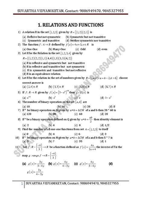 626849665 Ii Puc Maths Mcq Part A 1 Relations And Functions 1 A Relation R In The Set 1 2 3