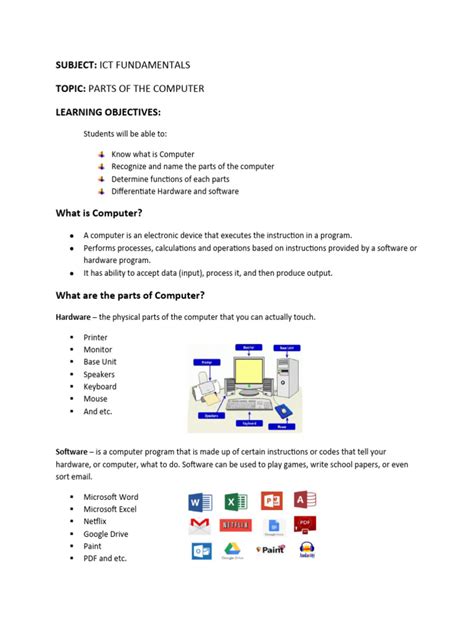 Shs Parts Of A Computer Reviewer Pdf Computer Data Storage