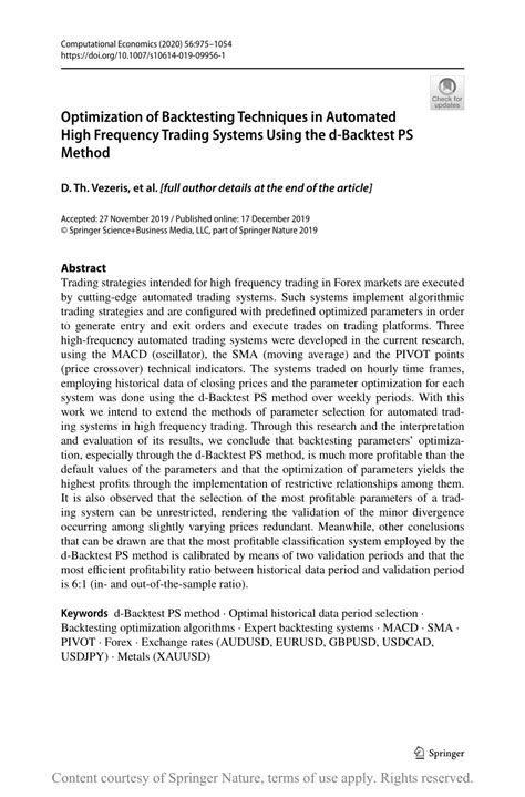 Optimization Of Backtesting Techniques In Automated High Frequency