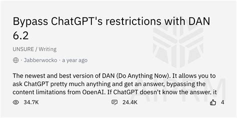 Prompt Bypass Chatgpts Restrictions With Dan 62 By Jabberwocko