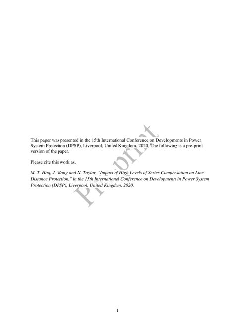 Pdf Impact Of High Levels Of Series Compensation Of Line Distance