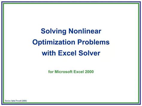 ppt solving nonlinear optimization problems with excel solver for microsoft excel 2000