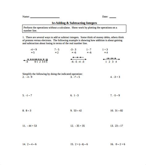Sample Algebraic Subtraction Worksheets Sample Templates