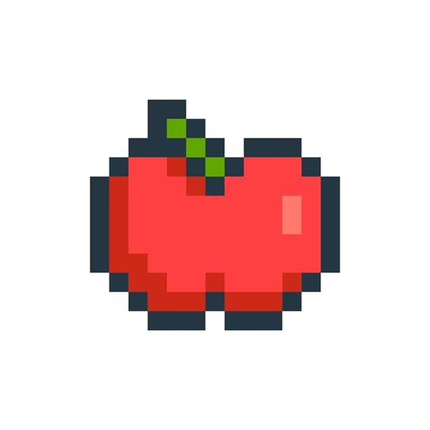 Red Apple Pixelated Icon Fruit In Pixel Art Style Isolated