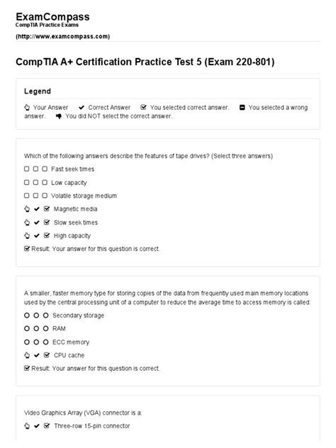 Comptia A Certification Practice Test 5 Exam 220 801 Computer Data Storage Computer Monitor