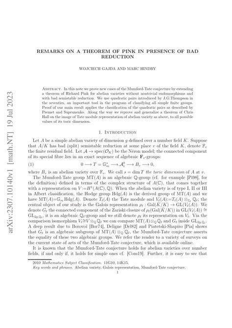 Pdf Remarks On A Theorem Of Pink In Presence Of Bad Reduction