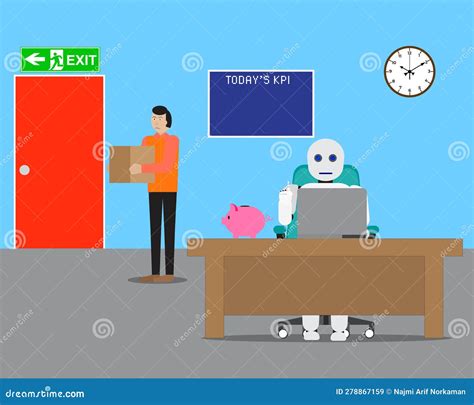 Artificial Intelligence Robot Replace Human Stock Vector Illustration