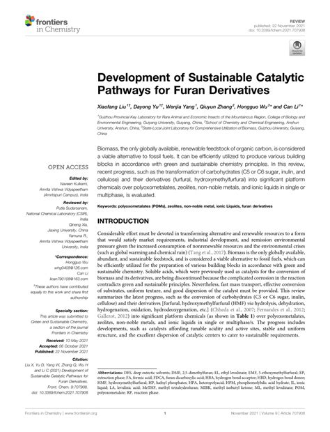 Pdf Development Of Sustainable Catalytic Pathways For Furan Derivatives