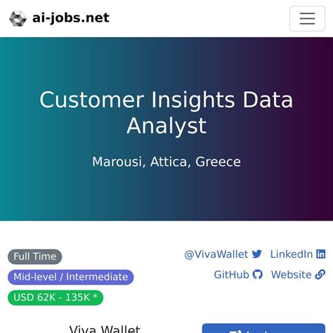 Hiring Customer Insights Data Analyst In Marousi Attica Greece R