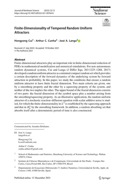 Pdf Finite Dimensionality Of Tempered Random Uniform Attractors