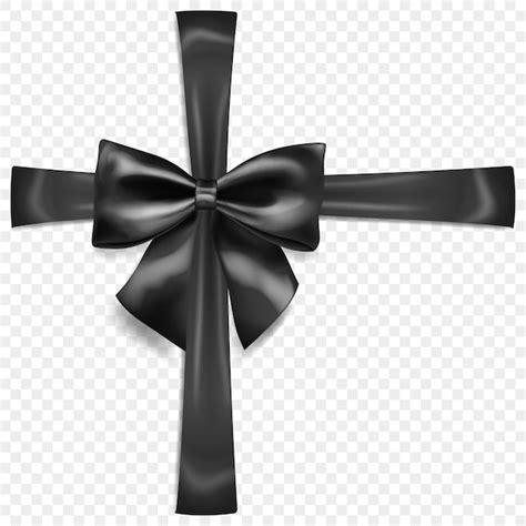 투명한 배경에 격리된 그림자가 있는 십자형 리본이 있는 아름다운 검은 활 벡터 형식의 투명도 프리미엄 벡터