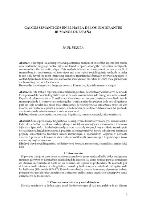 Pdf Calcos Semánticos En El Habla De Los Inmigrantes Rumanos De España