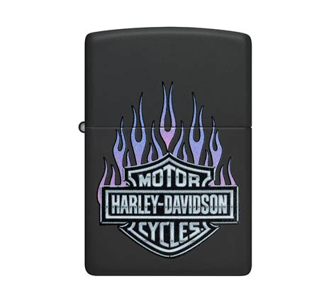 Harley Davidson Bar And Shield Logo With Flames Color Image Black Matte