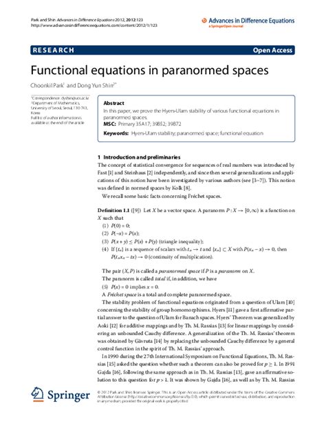Pdf Functional Equations In Paranormed Spaces