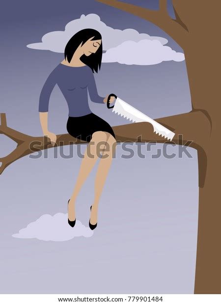 Woman Sawing Off Tree Branch She Stock Vector Royalty Free 779901484 Shutterstock