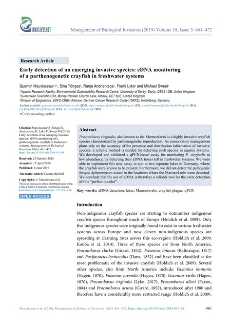 Pdf Early Detection Of An Emerging Invasive Species Edna Monitoring Of A Parthenogenetic