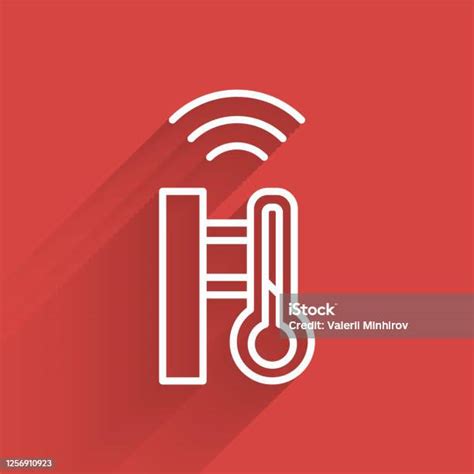 화이트 라인 스마트 기상 온도계 측정 시스템 아이콘은 긴 그림자로 격리 무선 연결과 사물 인터넷 개념 벡터 0명에 대한 스톡 벡터 아트 및 기타 이미지 Istock