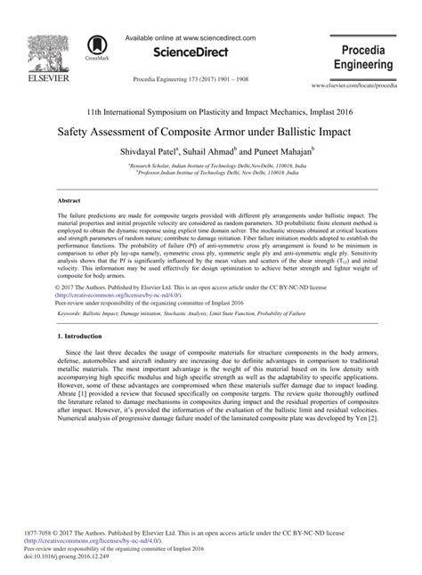 Pdf Safety Assessment Of Composite Armor Under Ballistic Impact