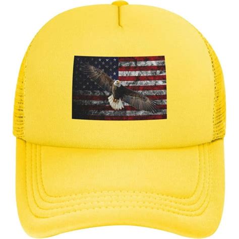 Bald Eagle Usa Flag Trucker Hat High Crown Mesh Back Trucker Hat
