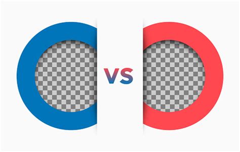 빈 투명 라운드 프레임이있는 화면 흰색 배경에 파란색과 빨간색 선 테두리가 벡터되어 있습니다 인포그래픽 Vs 벡터 페이퍼컷 디자인 템플릿 Dj에 대한 스톡 벡터 아트 및