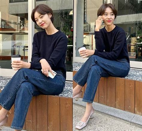 패션엔 이연희 더 마른듯 니트도 헐렁해 보이는 숏컷 늦가을룩