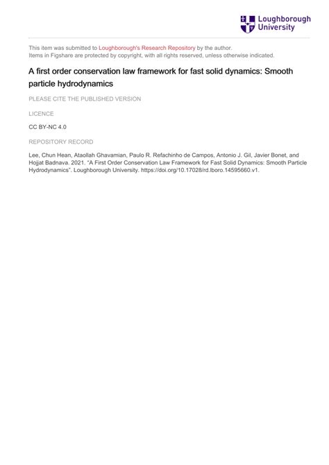Pdf A First Order Conservation Law Framework For Fast Solid Dynamics Smooth Particle