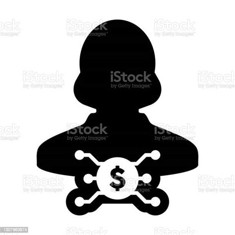 사용자 아이콘 벡터 디지털 달러 통화 와 남성 사용자 사람 프로필 아바타 용 디지털 지갑 용 글리프 픽토그램 감독에 대한 스톡
