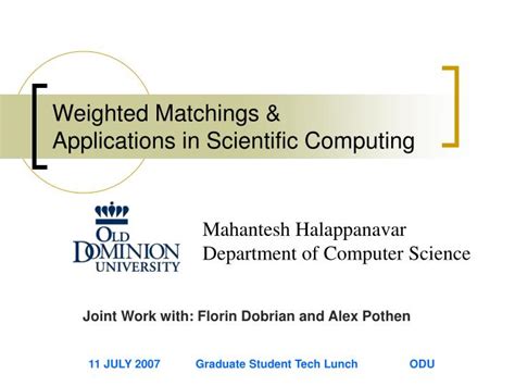 ppt weighted matchings and applications in scientific computing