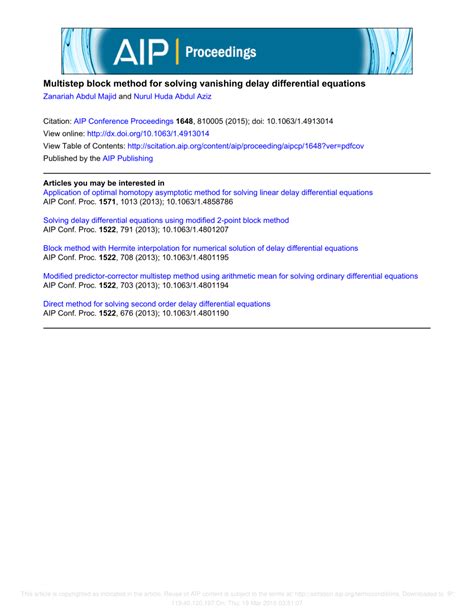 Pdf Multistep Block Method For Solving Vanishing Delay Differential Equations