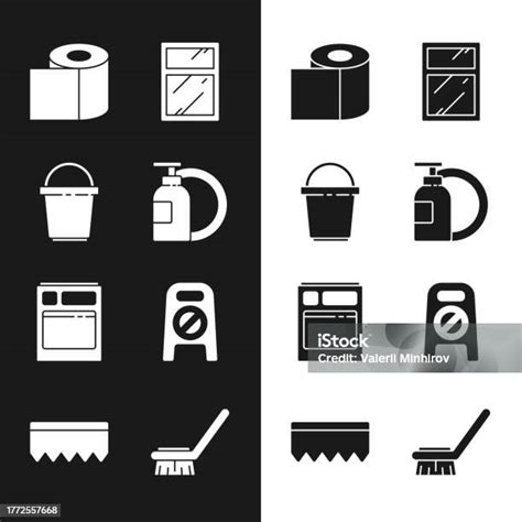 식기 세척 액체 병 및 접시 양동이 화장지 롤 창문 청소 서비스 주방 식기 세척기 기계 젖은 바닥 청소 진행 거품 아이콘이있는