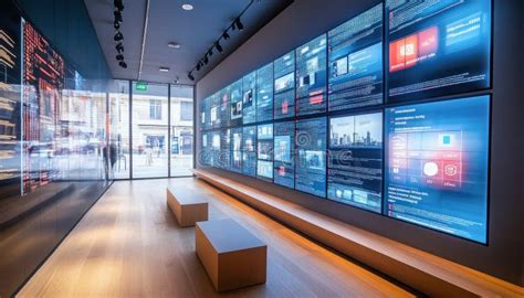 Modern Museum Exhibition Displaying Interactive Information On Big