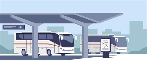여객 운송 벡터 일러스트 레이 션에 대한 시외 버스 정류장 대기 터미널 프리미엄 벡터