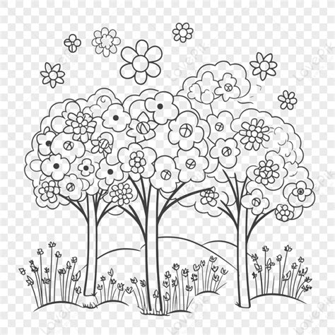아이들의 개요 그리기를위한 봄 색칠 공부 페이지의 나무 스케치 벡터 식물학 두꺼운 선 Png 일러스트 무료 다운로드 Lovepik