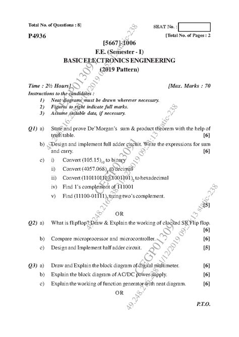 Bxe Fe Basic Electronics Engineering Exam Paper Nov Dec 2019 Studocu