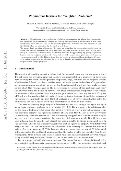 Pdf Polynomial Kernels For Weighted Problems