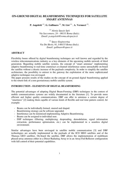 Pdf On Ground Digital Beamforming Techniques For Satellite Smart Antennas