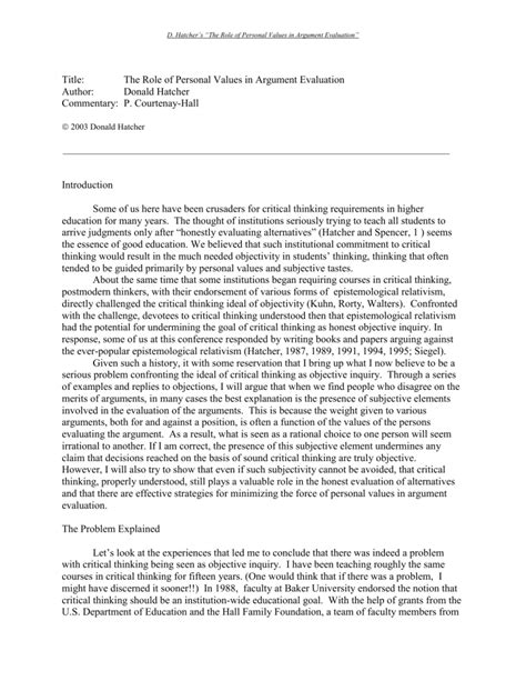 Personal Values In Argument Evaluation