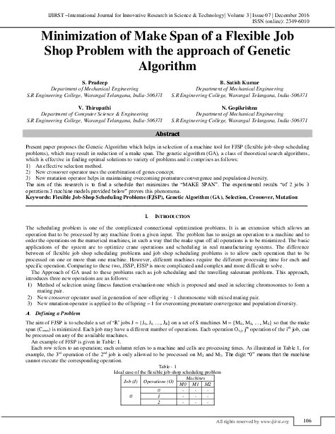 Pdf Minimization Of Make Span Of A Flexible Job Shop Problem With The