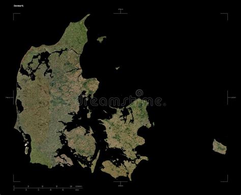 Denmark Shape On Black Low Res Satellite Stock Illustration