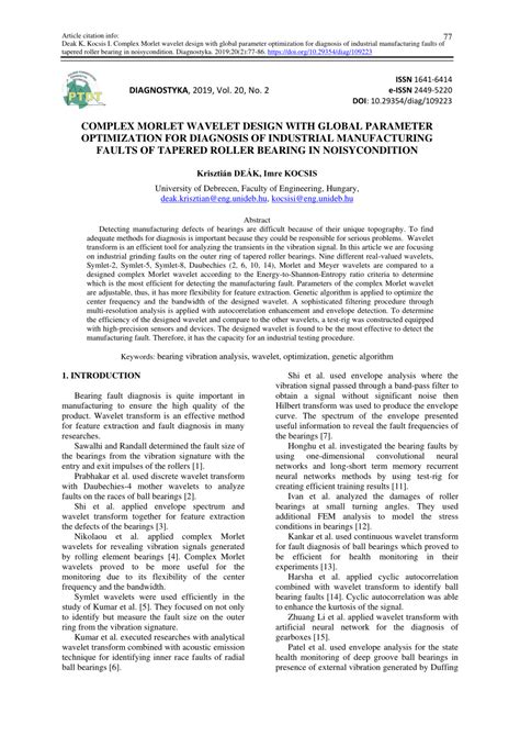 Pdf Complex Morlet Wavelet Design With Global Parameter Optimization For Diagnosis Of