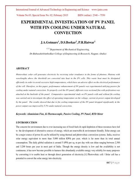 Experimental Investigation Of Pv Panel Pdf Photovoltaics Photovoltaic System